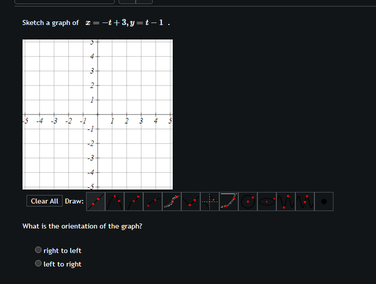 Solved Sketch a graph of x=-t+3,y=t-1.What is the | Chegg.com