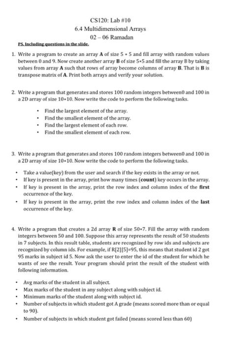 Solved CS120: Lab #10 6.4 Multidimensional Arrays 02-06 | Chegg.com