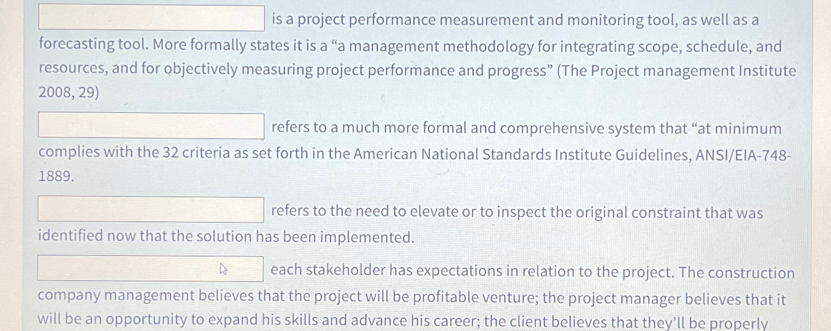 Solved is a project performance measurement and monitoring | Chegg.com