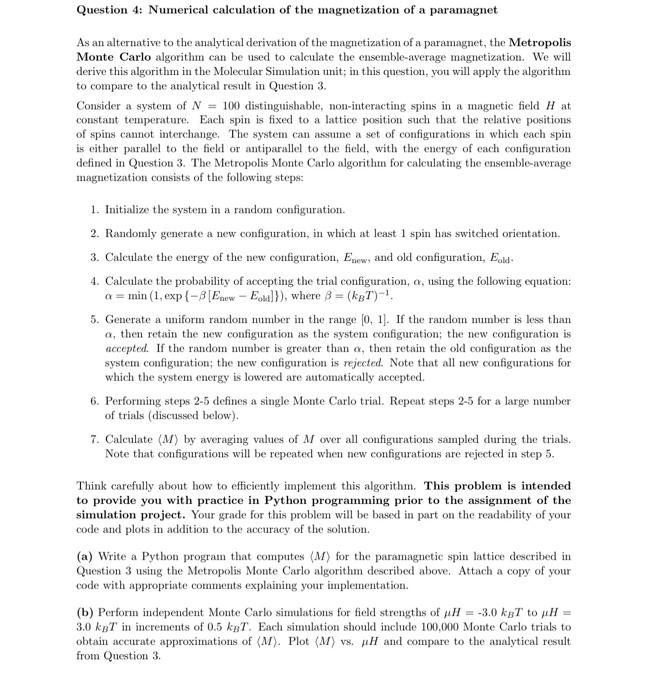 Question 4 Numerical Calculation Of The