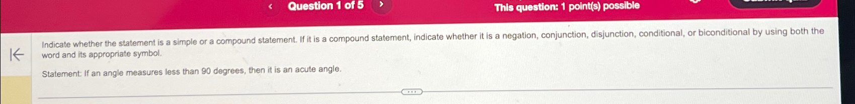 Solved Question 1 ﻿of 5This question: 1 ﻿point(s) | Chegg.com