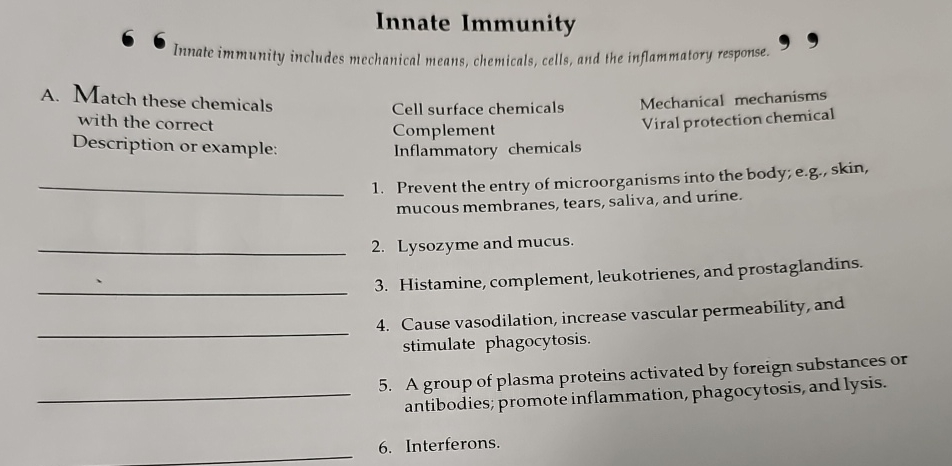 [Solved]: Innate Immunity Innate immunity includes mechanica