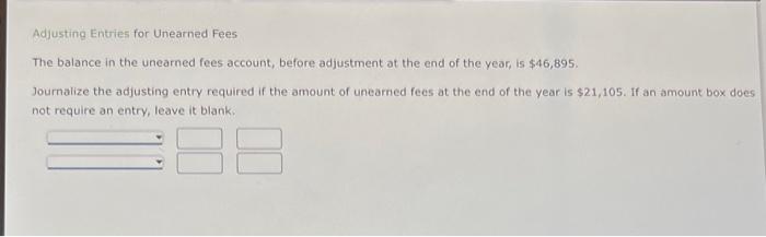 Solved Adjusting Entries for Unearned Fees The balance in | Chegg.com
