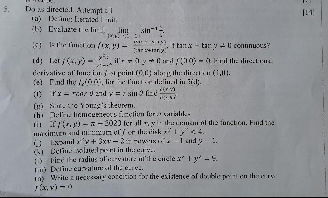 Solved Attempt All A Define Iterated Limit B Evaluate