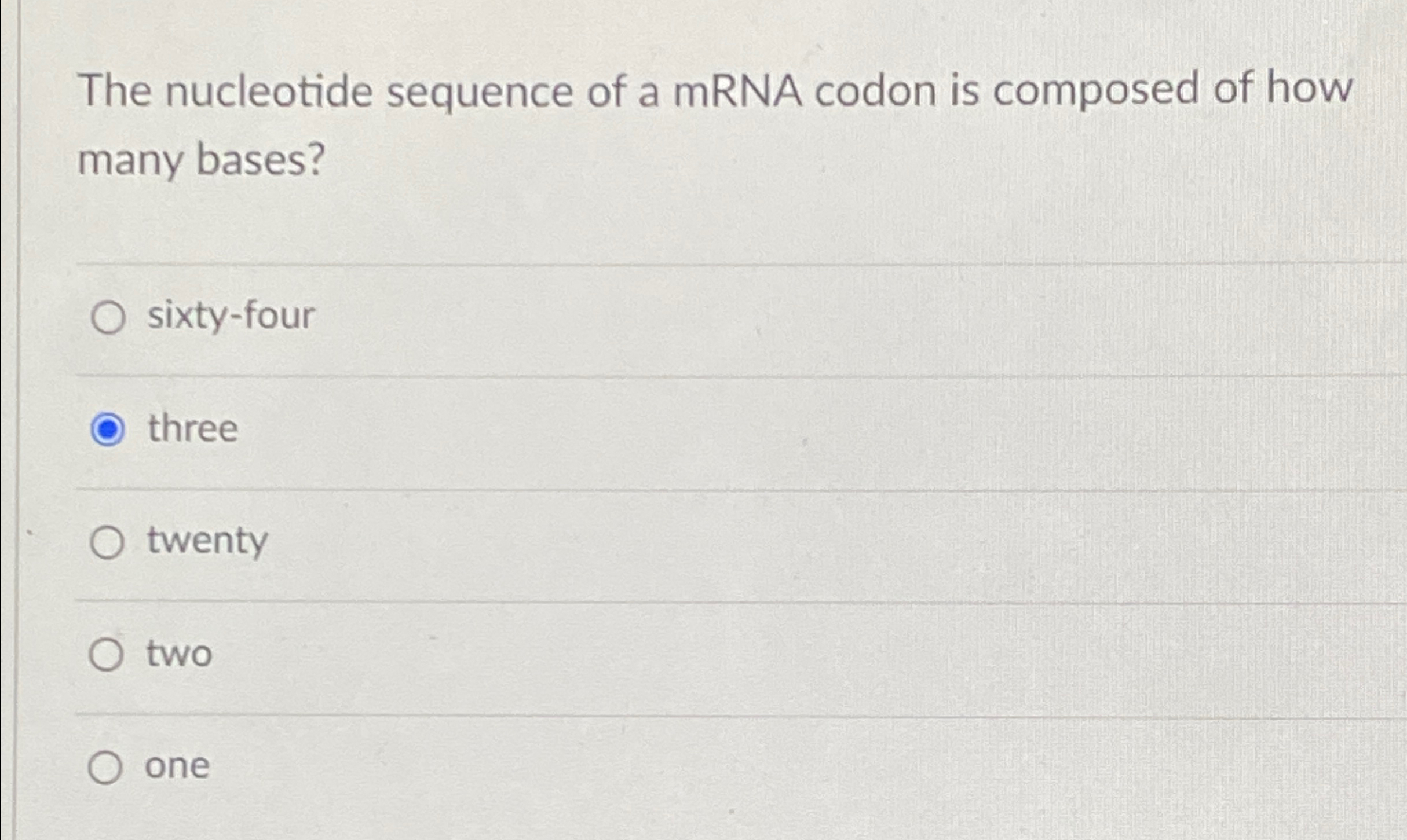 Solved The nucleotide sequence of a mRNA codon is composed | Chegg.com