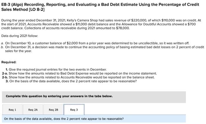 Solved E8-3 (Algo) Recording, Reporting, and Evaluating a | Chegg.com