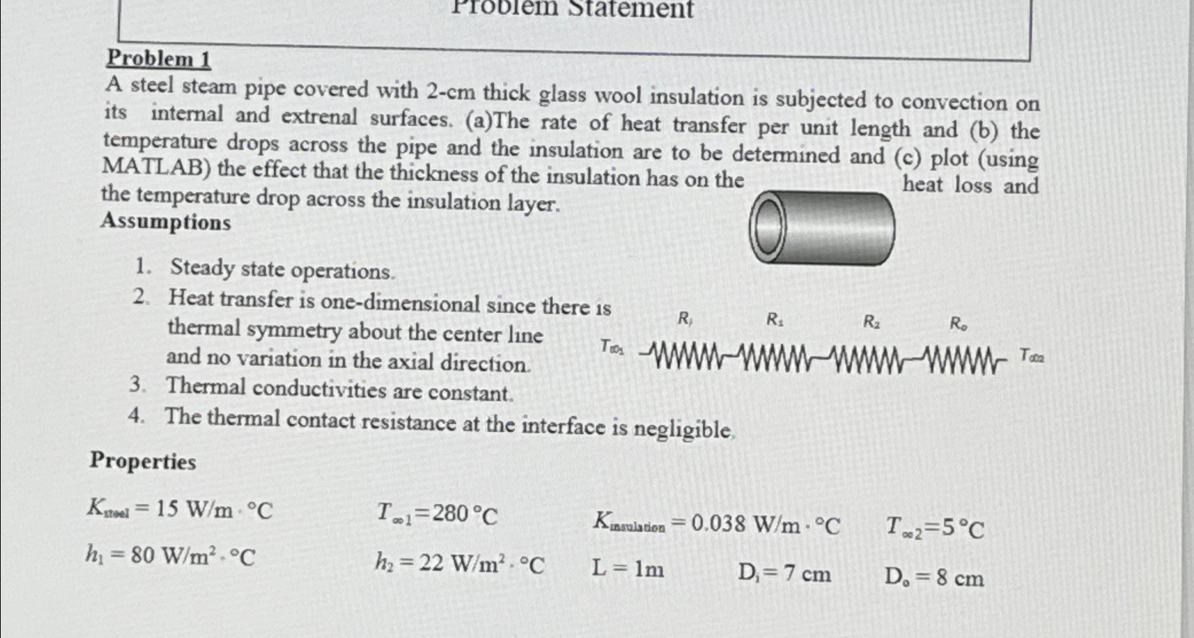 Problem 1A steel steam pipe covered with 2-cm ﻿thick | Chegg.com