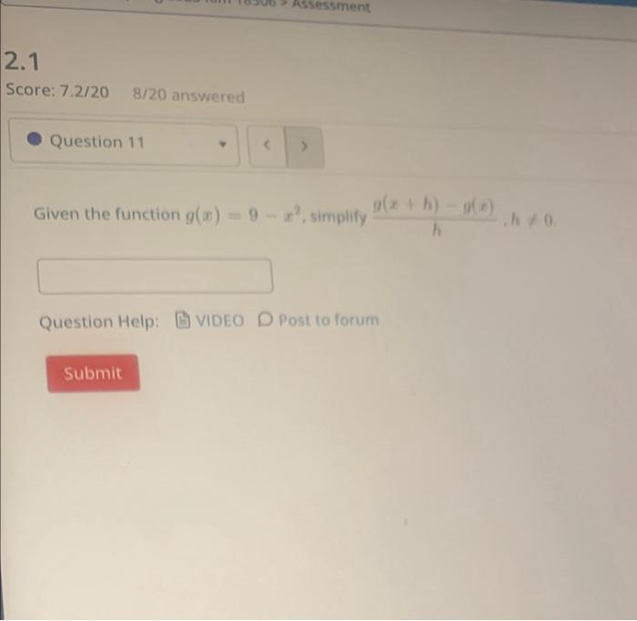 Solved Given the function g(x)=9−x2, simplify | Chegg.com