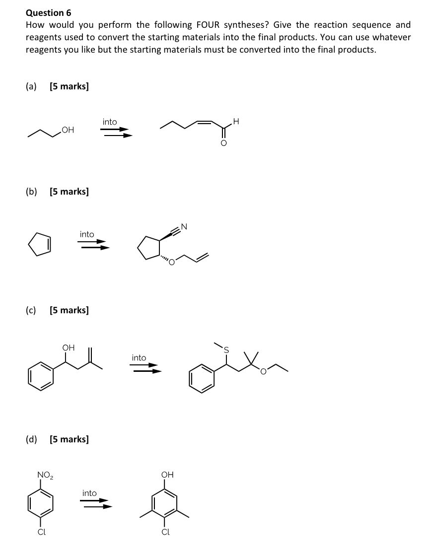 Solved How would you perform the following FOUR syntheses? | Chegg.com