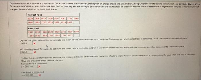 Solved Data consistent with summary quantities in the | Chegg.com