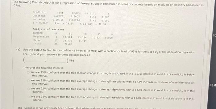 Solved ta U The following Minitab output is for a regression | Chegg.com