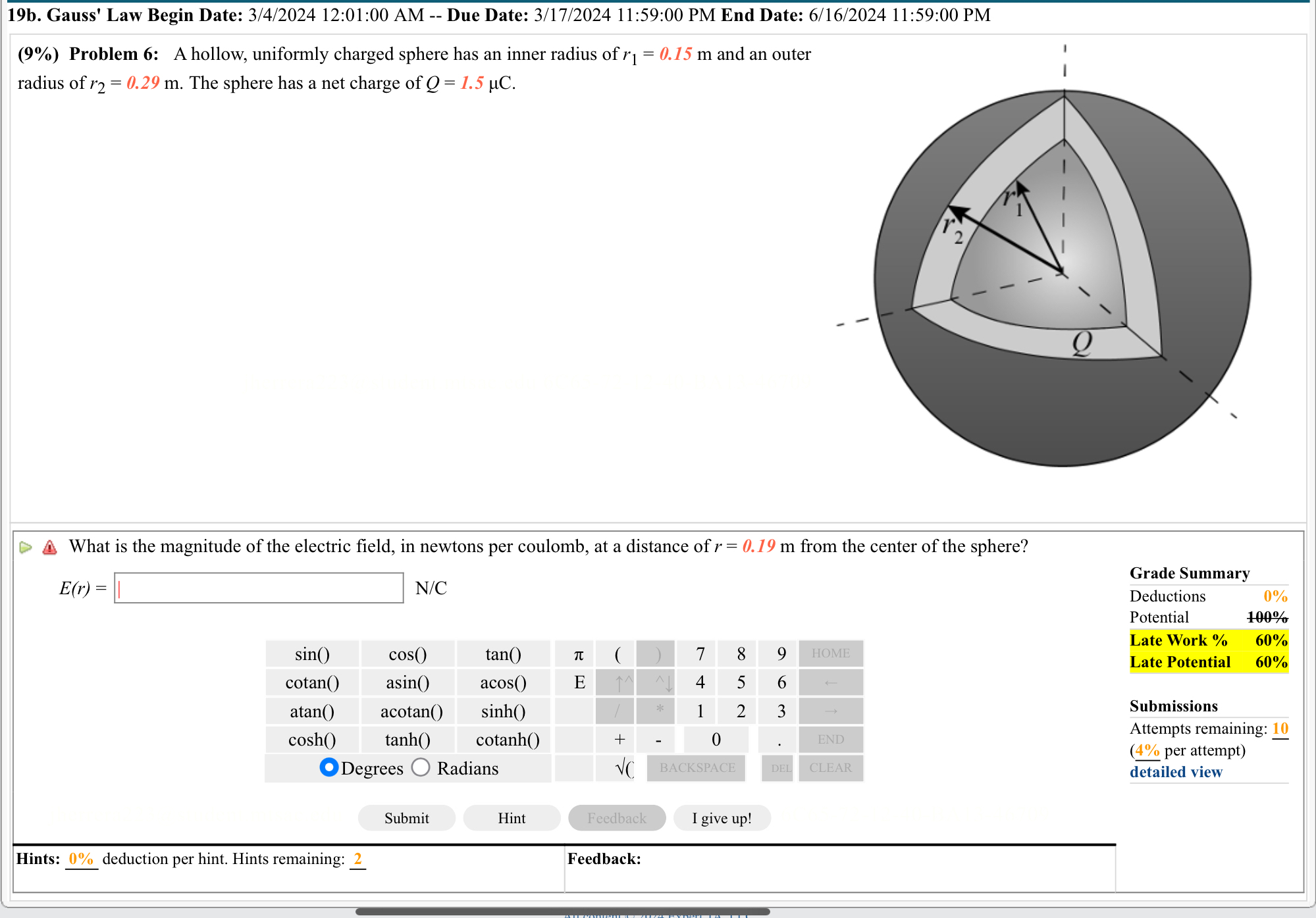 Solved 19b. ﻿Gauss' Law Begin Date: 3/4/2024 12:01:00 ﻿AM -- | Chegg.com