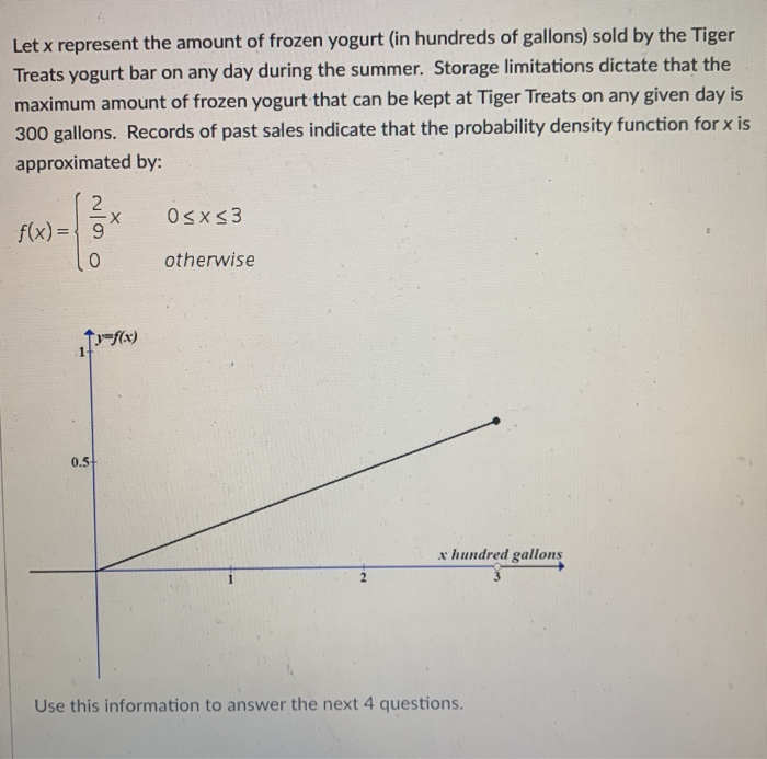 Solved Let x represent the amount of frozen yogurt (in | Chegg.com