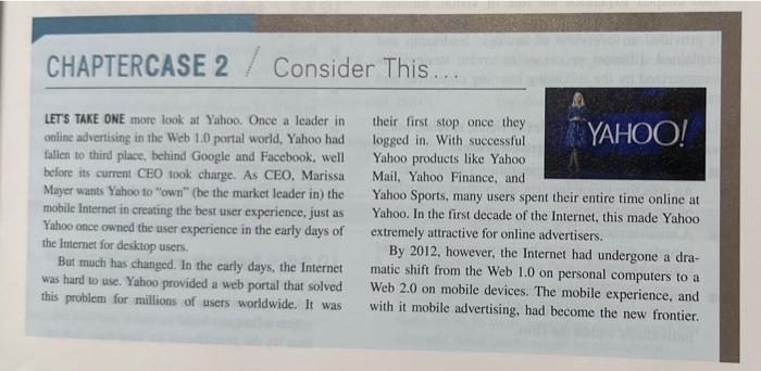 Solved LETS THKE ONE more look at Yahoo. Once a leader in | Chegg.com