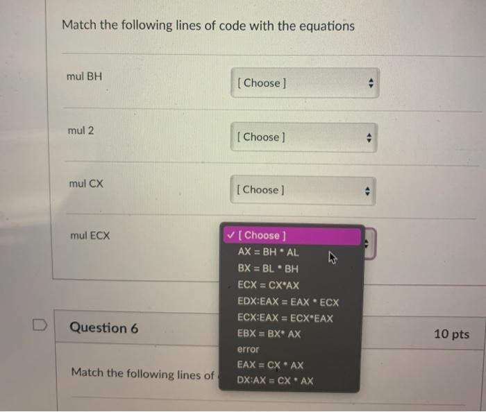 Solved Match the following lines of code with the equations | Chegg.com
