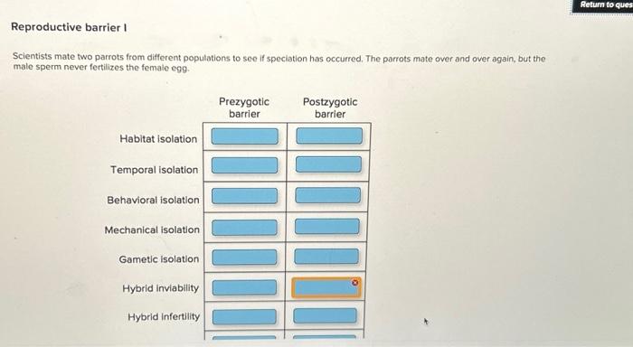 Solved Reproductive barriers For each of the questions in | Chegg.com
