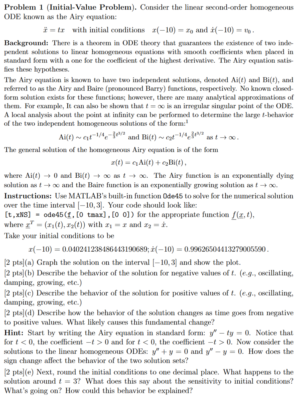 Solved Problem 1 (Initial-Value Problem). ﻿Consider the | Chegg.com