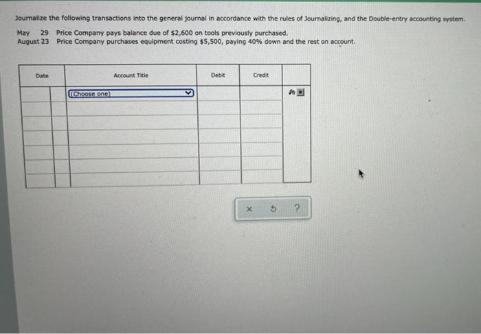 Solved Journalize the following transactions into the | Chegg.com
