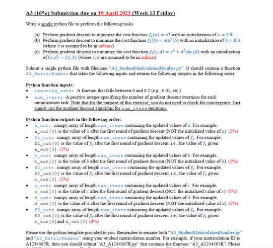 Solved A3 (16%) ﻿Submission due on 19 ﻿April 2023 (Week 13 | Chegg.com