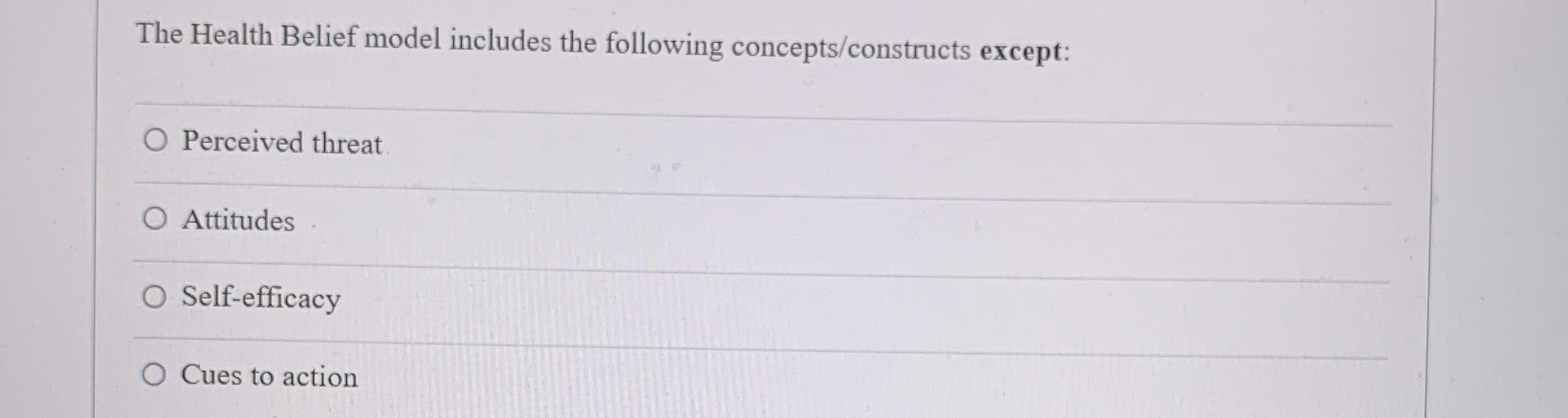 Solved The Health Belief model includes the following | Chegg.com