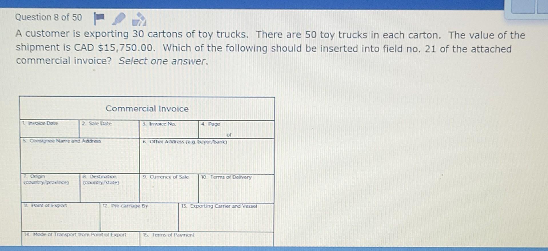 Solved Question 8 of 50 A customer is exporting 30 cartons | Chegg.com