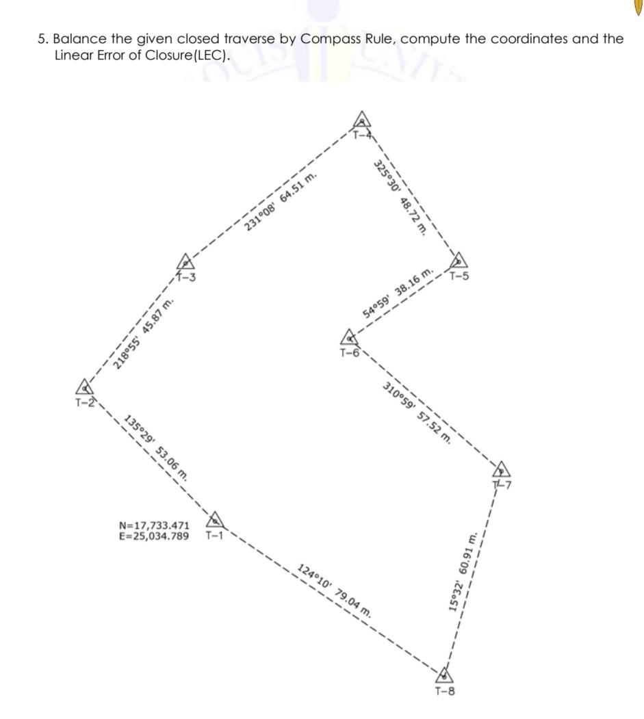 Solved 5. Balance the given closed traverse by Compass Rule, | Chegg.com