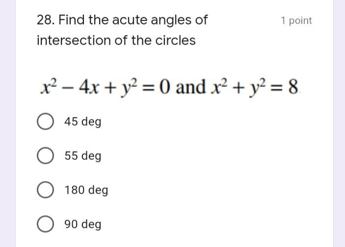 Solved 1 point 28. Find the acute angles of intersection of | Chegg.com