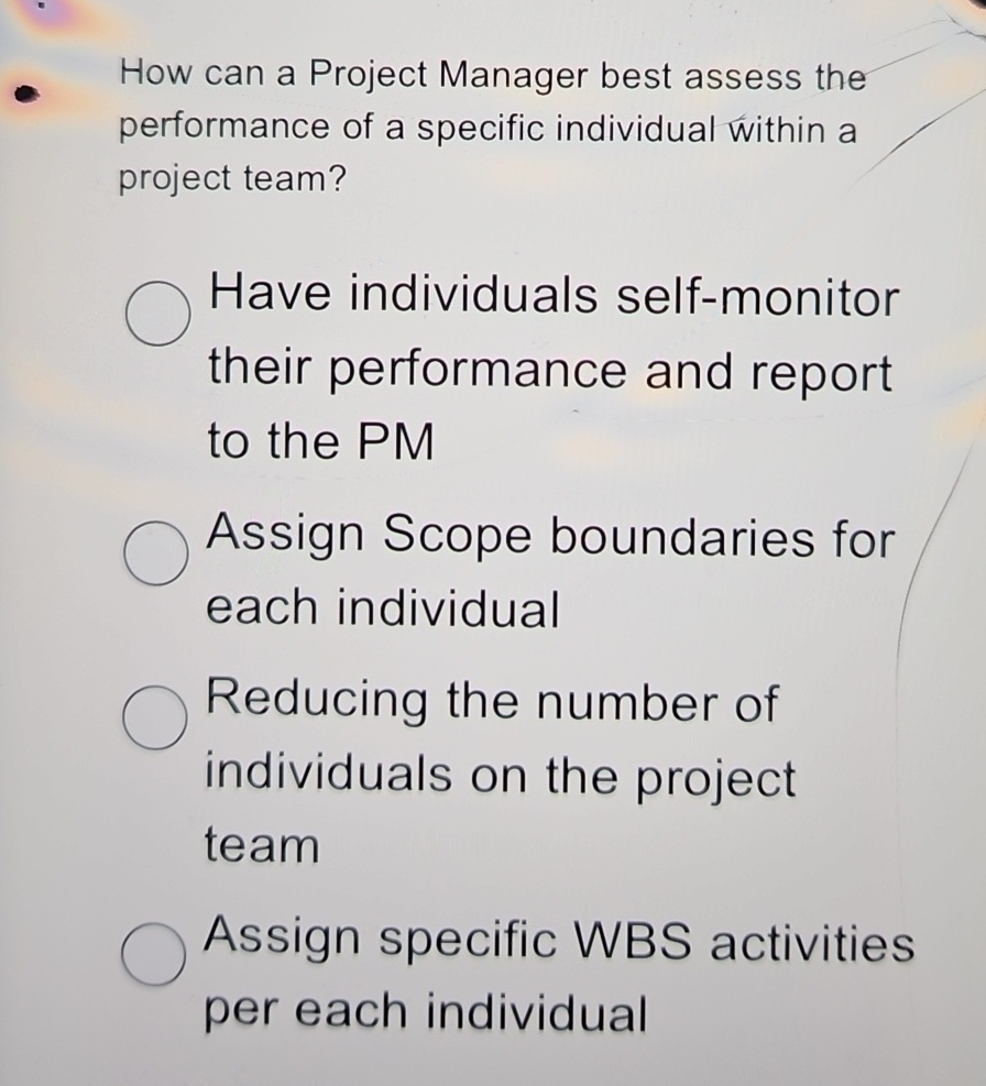 Solved How can a Project Manager best assess the performance | Chegg.com