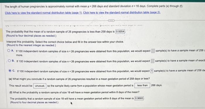 Solved The length of human pregnancies is approximately | Chegg.com