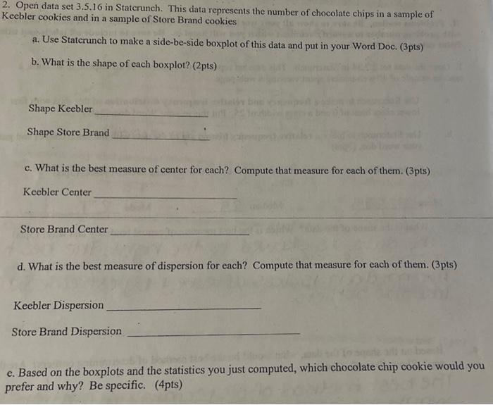 Solved Keebler cookies 3.5.16 in Statcrunch. This data | Chegg.com