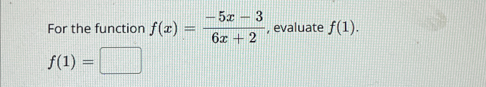 Solved For the function f(x)=-5x-36x+2, ﻿evaluate f(1)f(1)= | Chegg.com