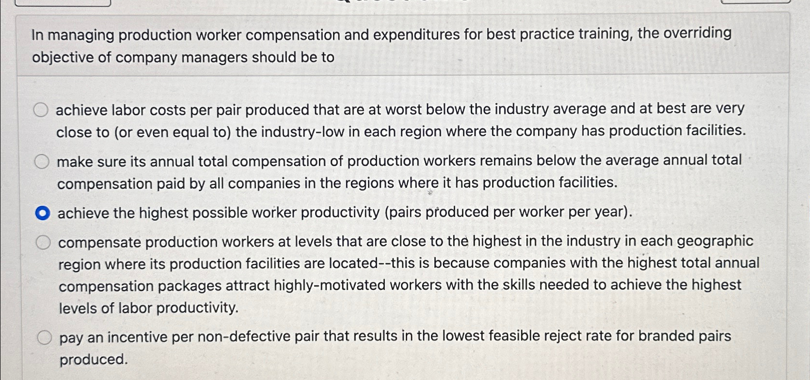 Solved In managing production worker compensation and | Chegg.com