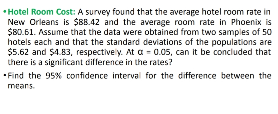 Solved Hotel Room Cost: A survey found that the average | Chegg.com