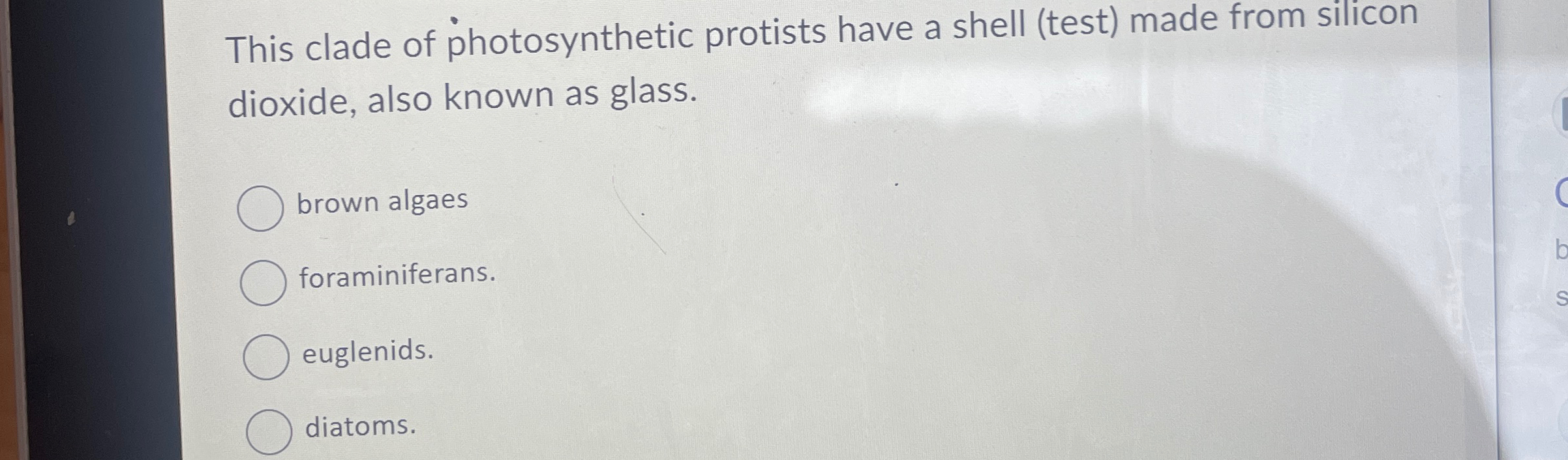 Solved This clade of photosynthetic protists have a shell | Chegg.com