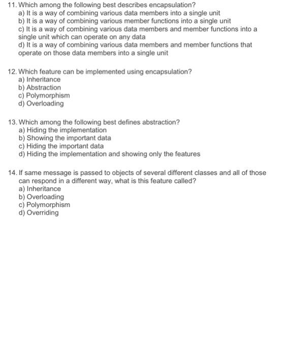 Solved 1 Which Feature Of Oop Illustrated The Code