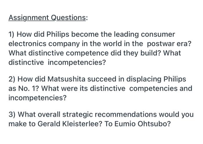 Solved Assignment Questions: 1) How did Philips become the | Chegg.com