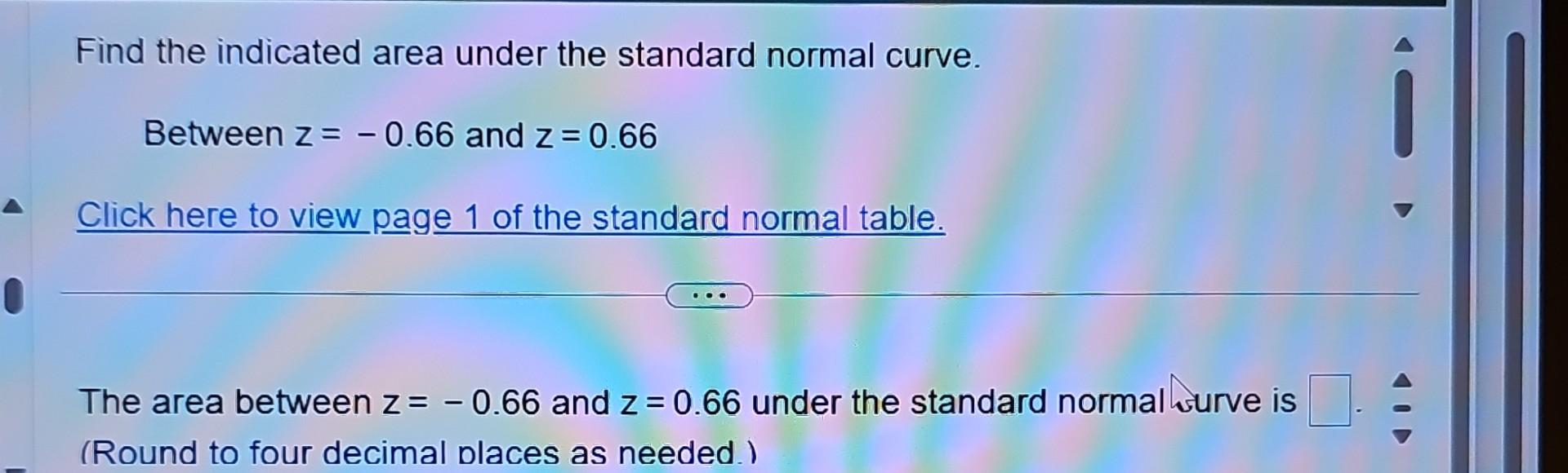 Solved Find the indicated area under the standard normal | Chegg.com