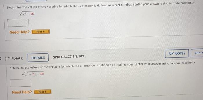 Solved Determine The Values Of The Variable For Which The