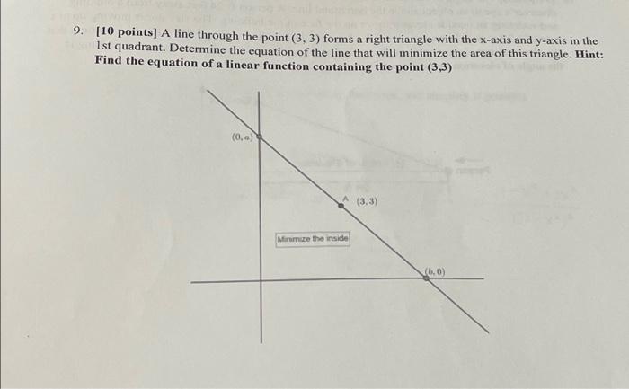 Solved 9. [10 points| A line through the point (3, 3) forms | Chegg.com