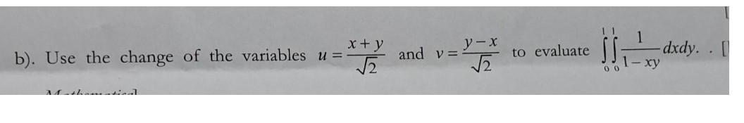 Solved b). Use the change of the variables u=2x+y and v=2y−x | Chegg.com
