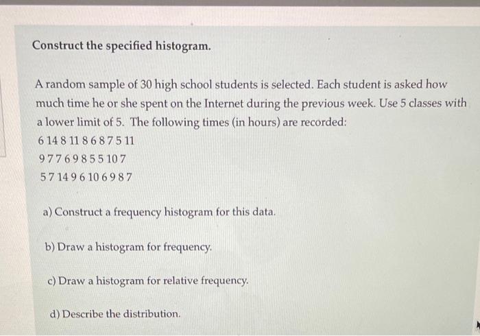 Solved Construct the specified histogram. A random sample of | Chegg.com