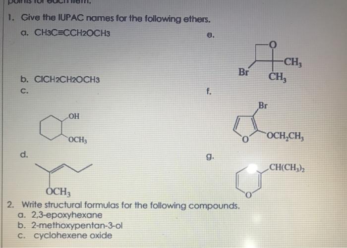 Solved 1. Give the IUPAC names for the following ethers. a. | Chegg.com