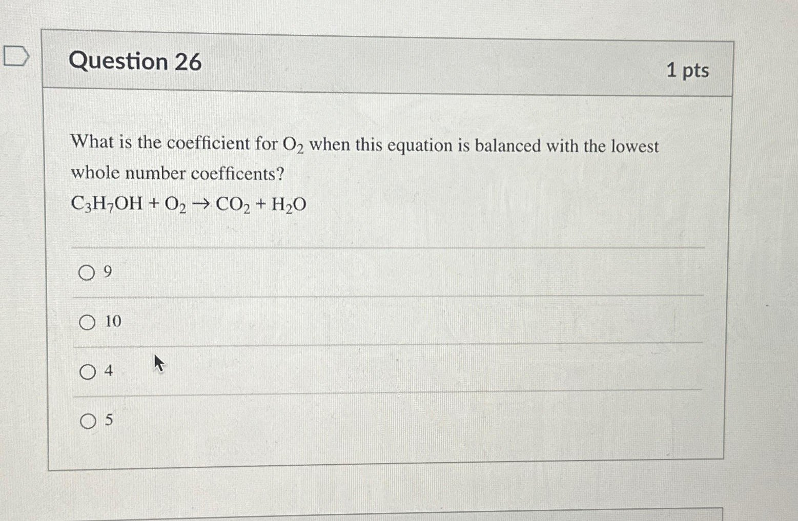 Solved Question 261ptsWhat is the coefficient for O2 ﻿when | Chegg.com
