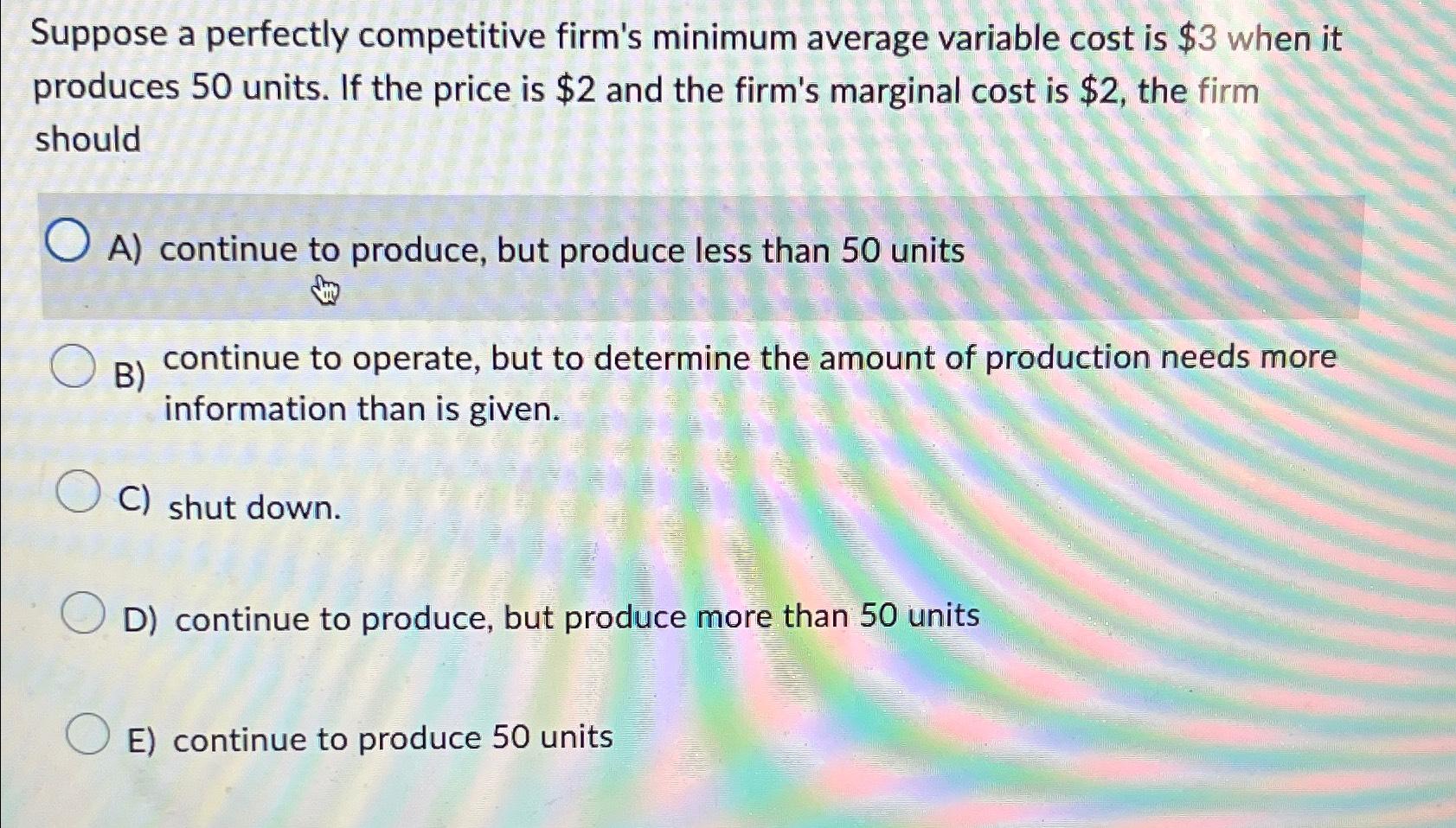 Solved Suppose a perfectly competitive firm's minimum | Chegg.com