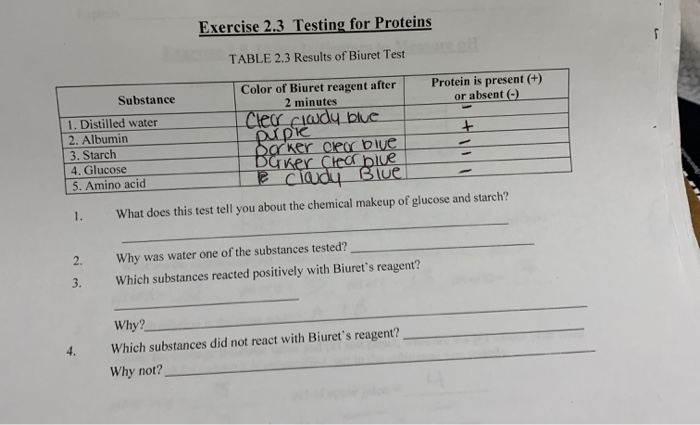 Solved Exercise 2.3 Testing for Proteins TABLE 2.3 Results | Chegg.com