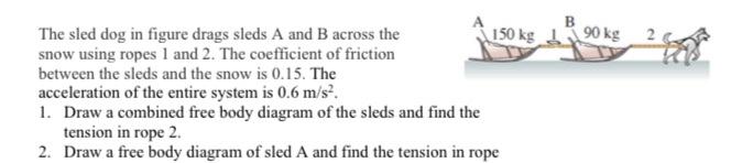 Solved B The sled dog in figure drags sleds A and B across | Chegg.com