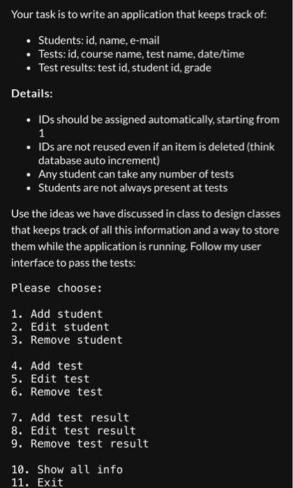Solved Your task is to write an application that keeps track | Chegg.com