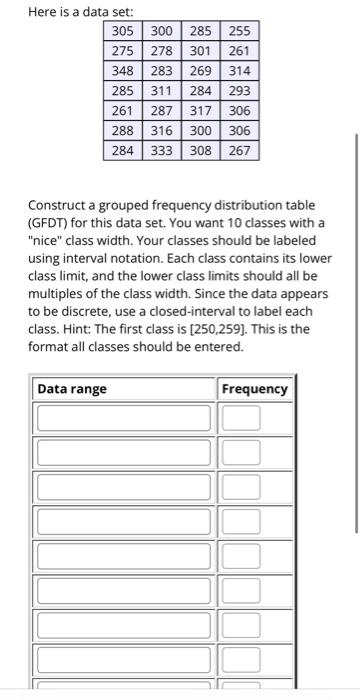 Solved Construct a grouped frequency distribution table | Chegg.com