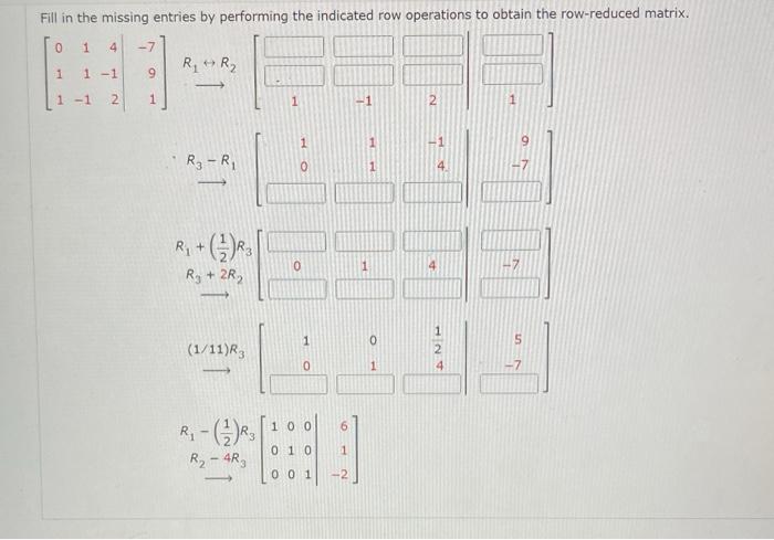 Solved Fill in the missing entries by performing the | Chegg.com