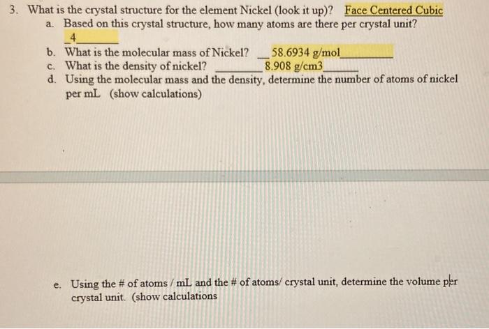 Solved 3. What is the crystal structure for the element | Chegg.com